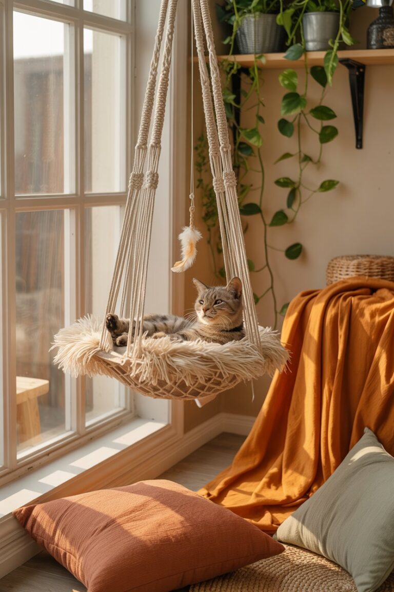DIY Macrame Cat Hammock Your Cat Will Love - curatedsoftly.com