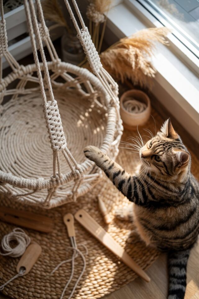 DIY Macrame Cat Hammock Your Cat Will Love - curatedsoftly.com